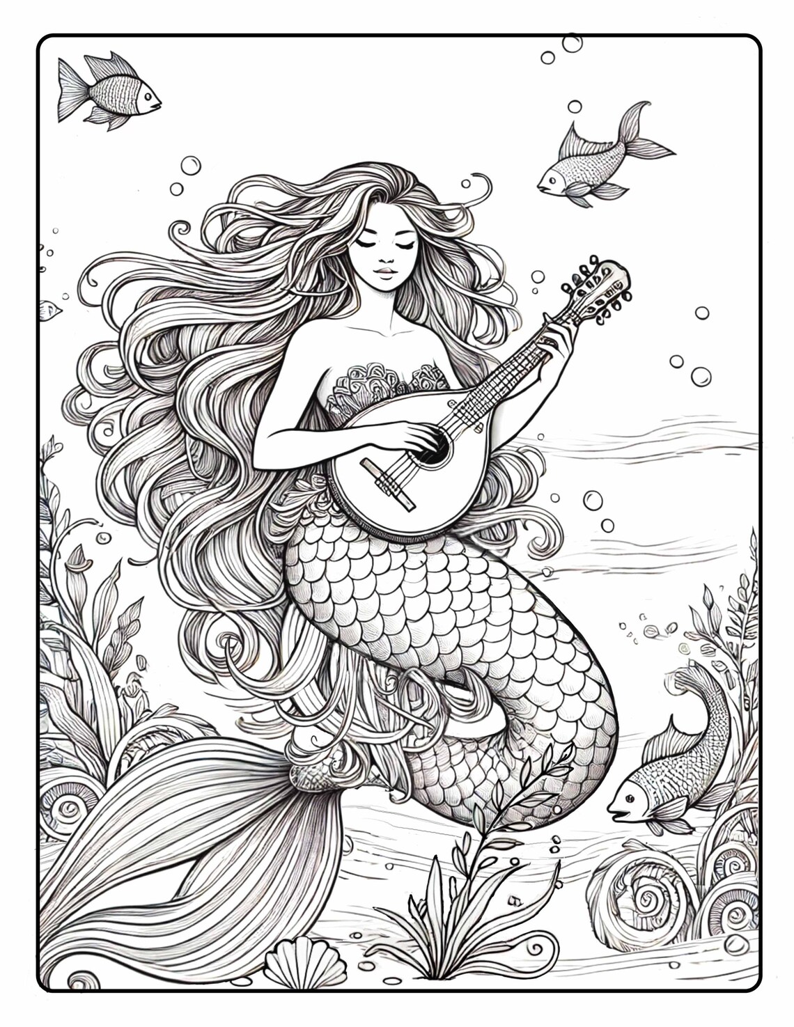 Musical Mermaid Coloring Pages Instant Download 10 Unique Printable ...