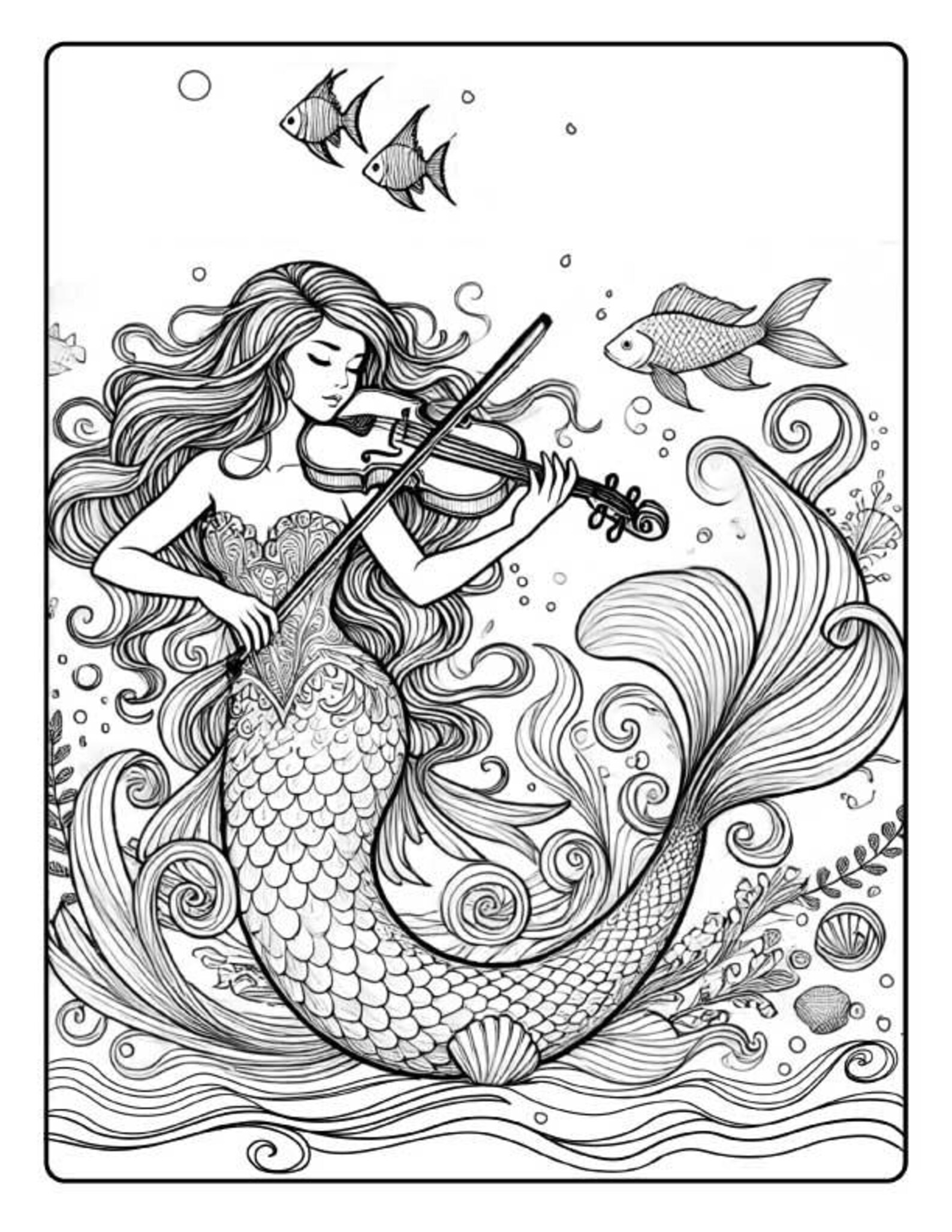 Musical Mermaid Coloring Pages Instant Download 10 Unique Printable ...