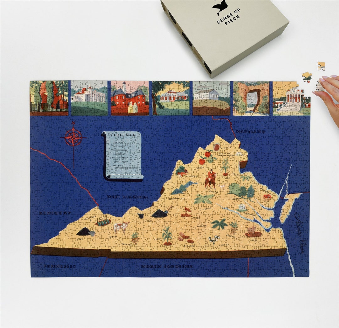 1000 Piece Puzzle 1938 Pictorial Map of Virginia Political - Etsy