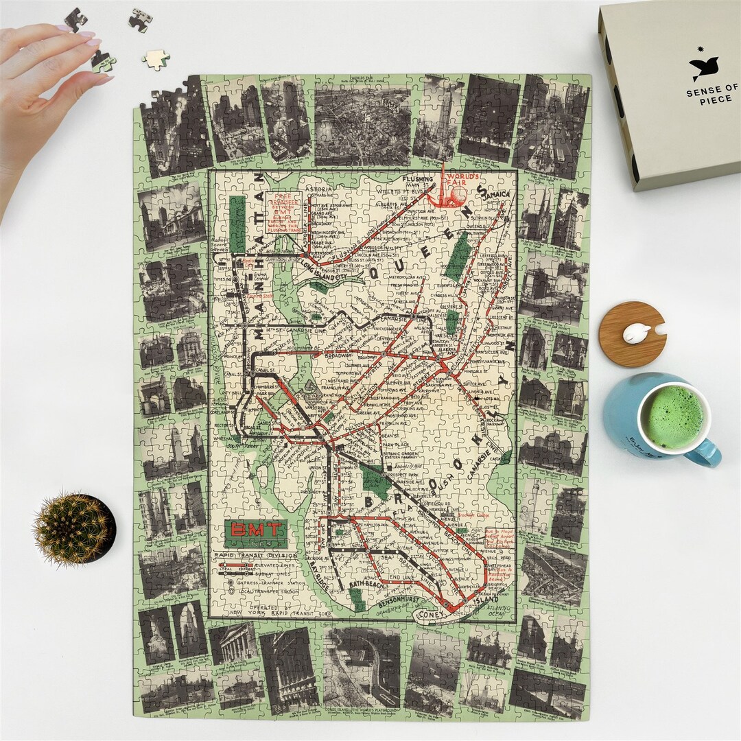 Map of New York City BMT Rapid Transit Lines 1000 Piece Adult Jigsaw ...