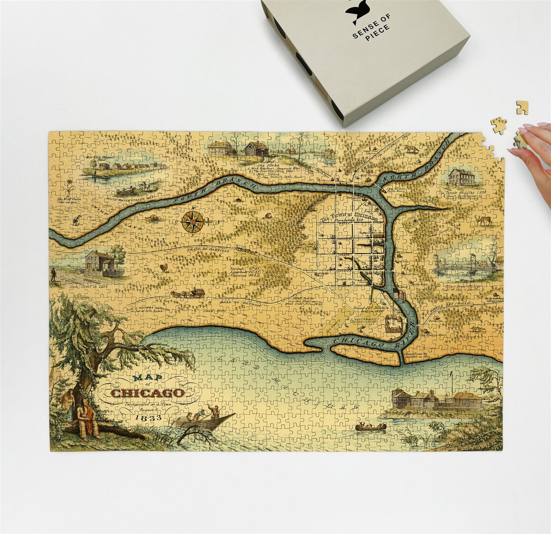 1000 Piece Puzzle 1933 Map of Chicago, Incorporated as a Town August 5 ...