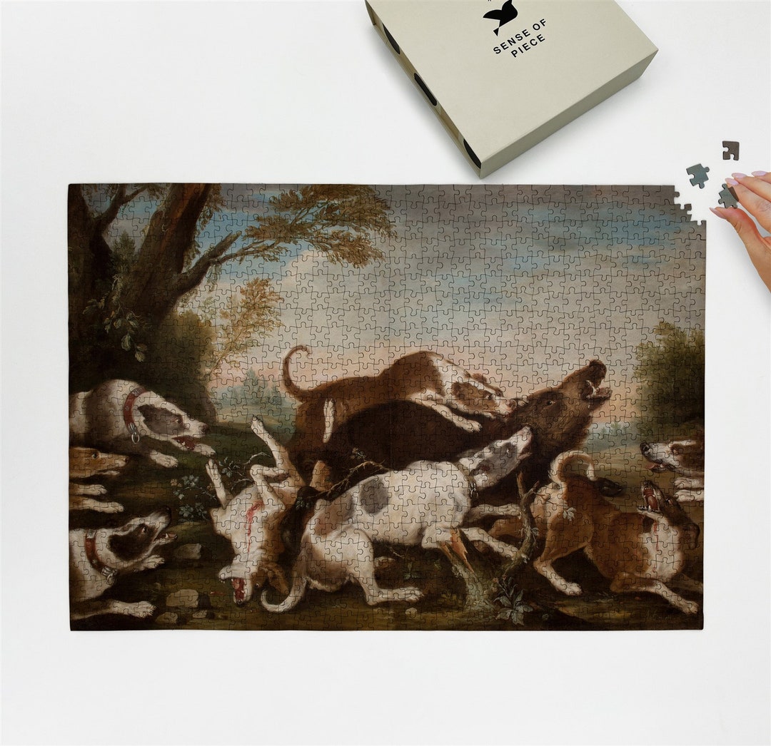 1000 Piece Puzzle Hunting Scene Dogs Attacking Wild Boar 18th Centuryby ...