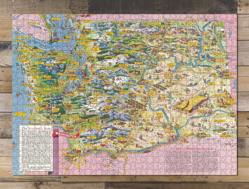 1000 Piece Puzzle | 1953 | Tour Map of Washington | Washinton Puzzle - Etsy