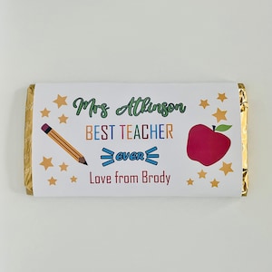 Personalised Chocolate Bar Wrapper, Teacher Gifts, Thankyou, School ...