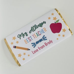 Personalised Chocolate Bar Wrapper, Teacher Gifts, Thankyou, School ...