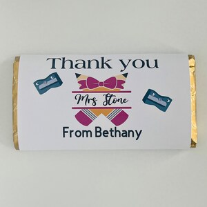 Personalised Chocolate Bar Wrapper, Teacher Gifts, Thankyou, School ...