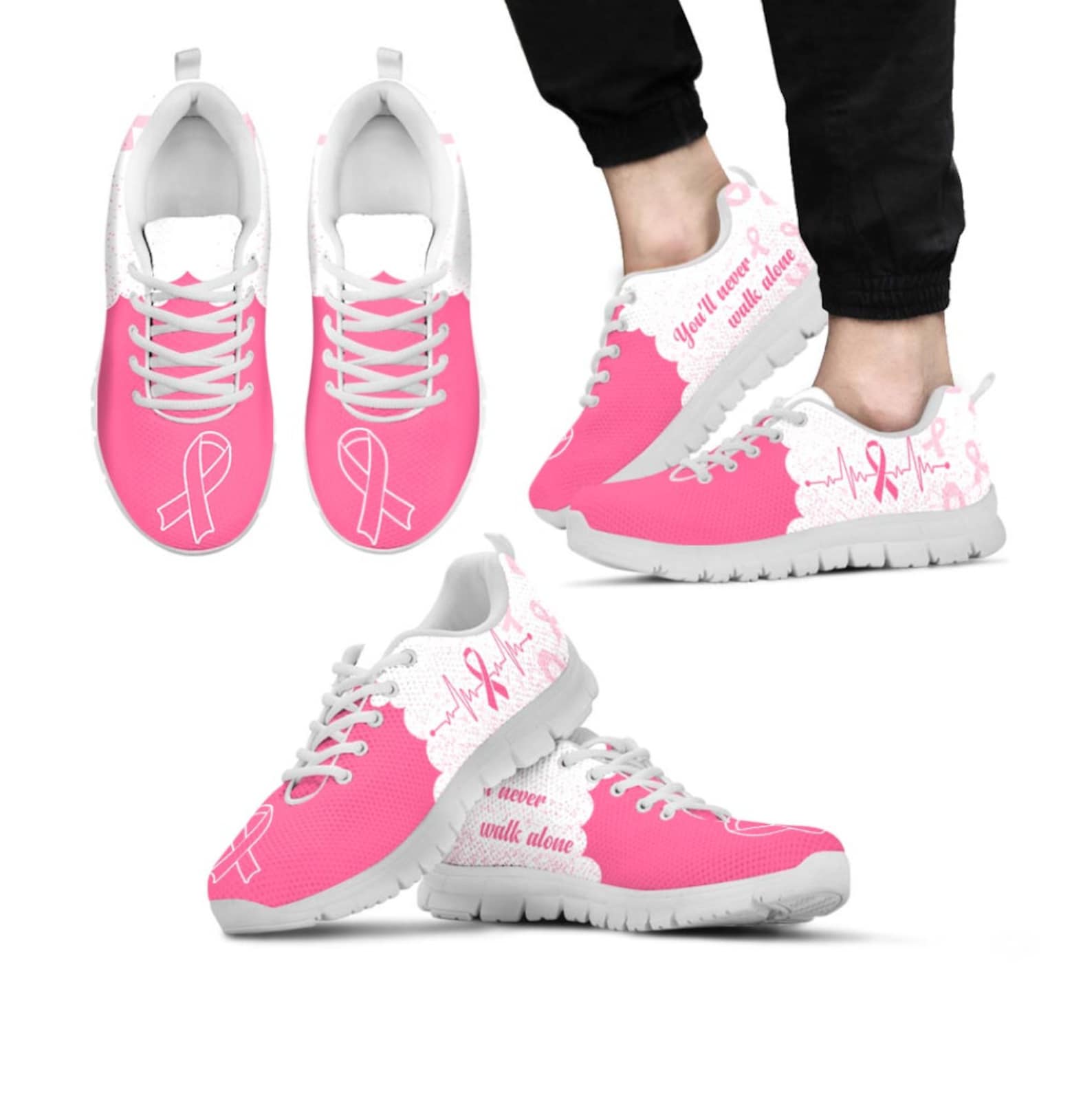 Breast Cancer Awareness Shoes Breast Cancer Ribbon Heartbeat | Etsy