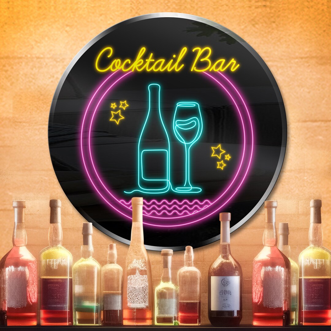 Personalized Round Cocktail Bar Neon Sign Home Neon Festive - Etsy