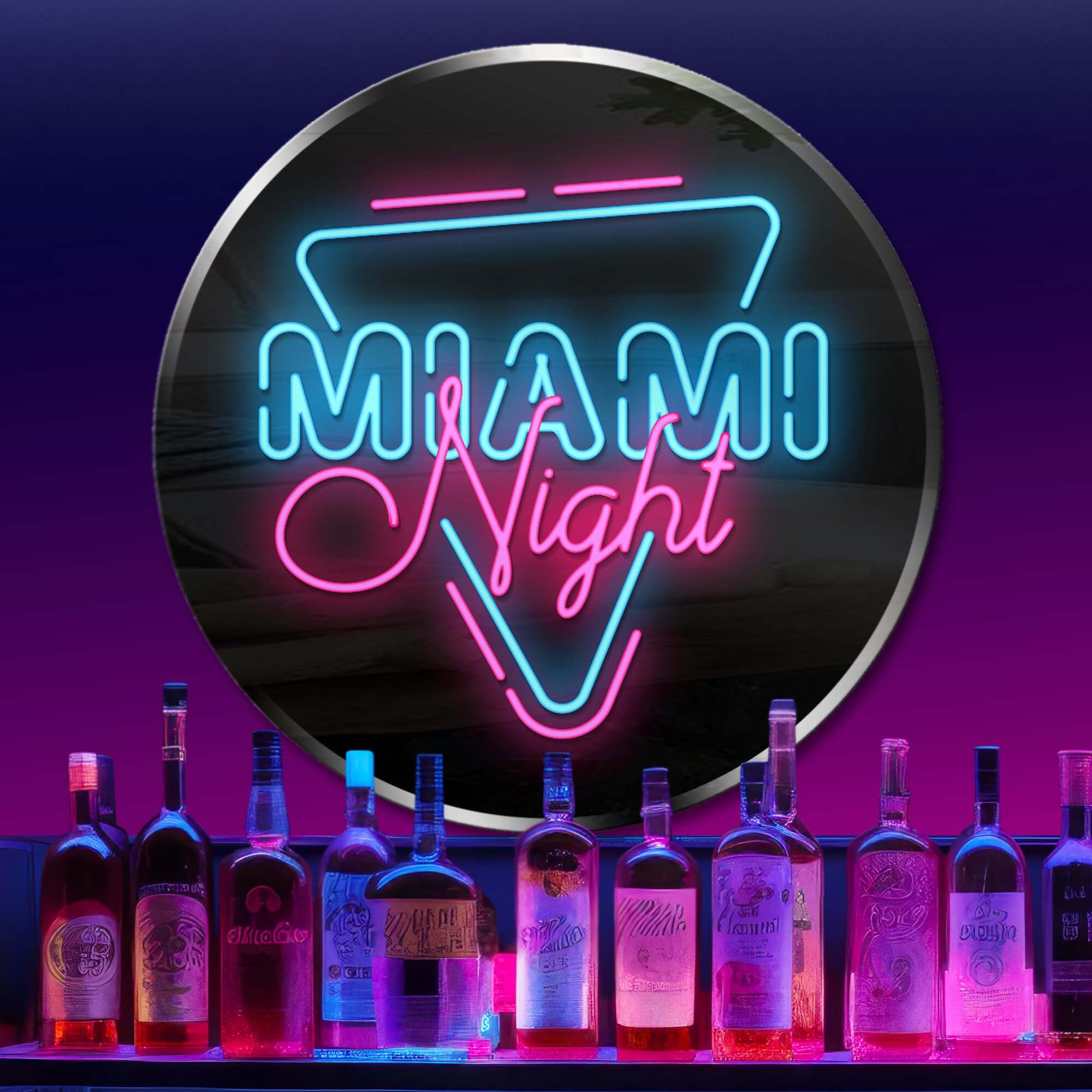 Personalized Round Miami Night Neon Sign, Home Neon, Festive Season ...