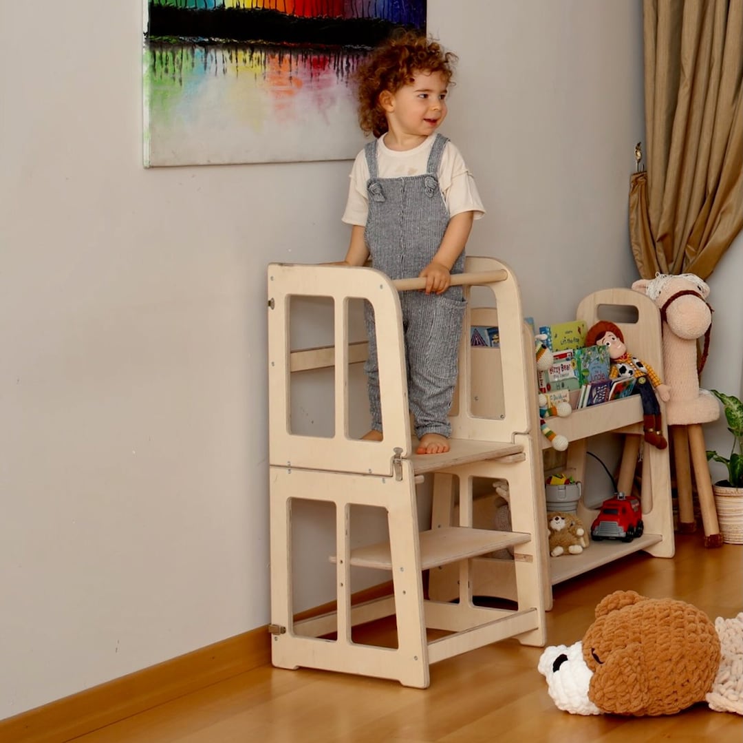 2-in-1 Toddler Tower Stool & Table – Montessori Helper, Kitchen Stool ...