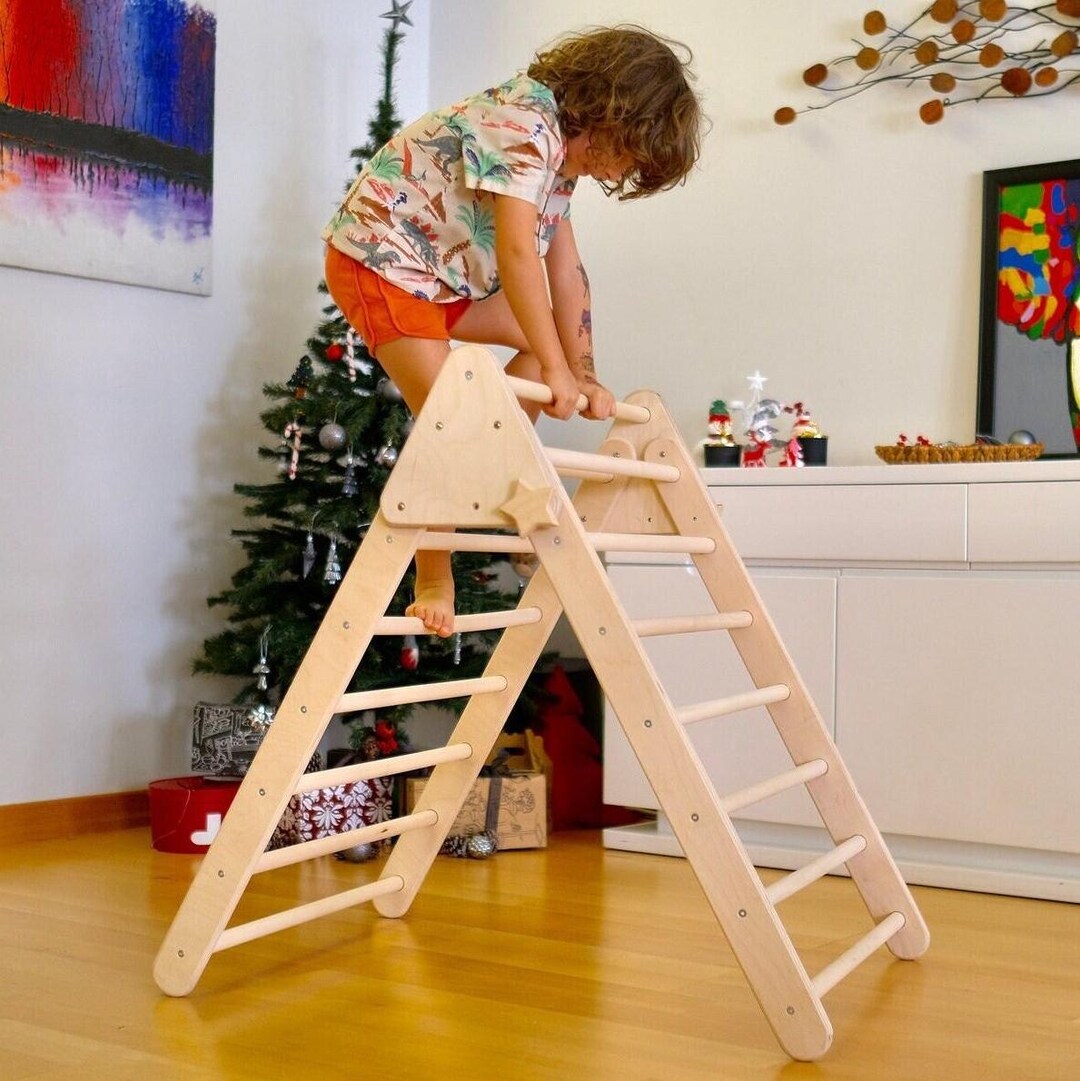 Montessori Climber Ladder, Foldable Wooden Triangle for Toddlers ...