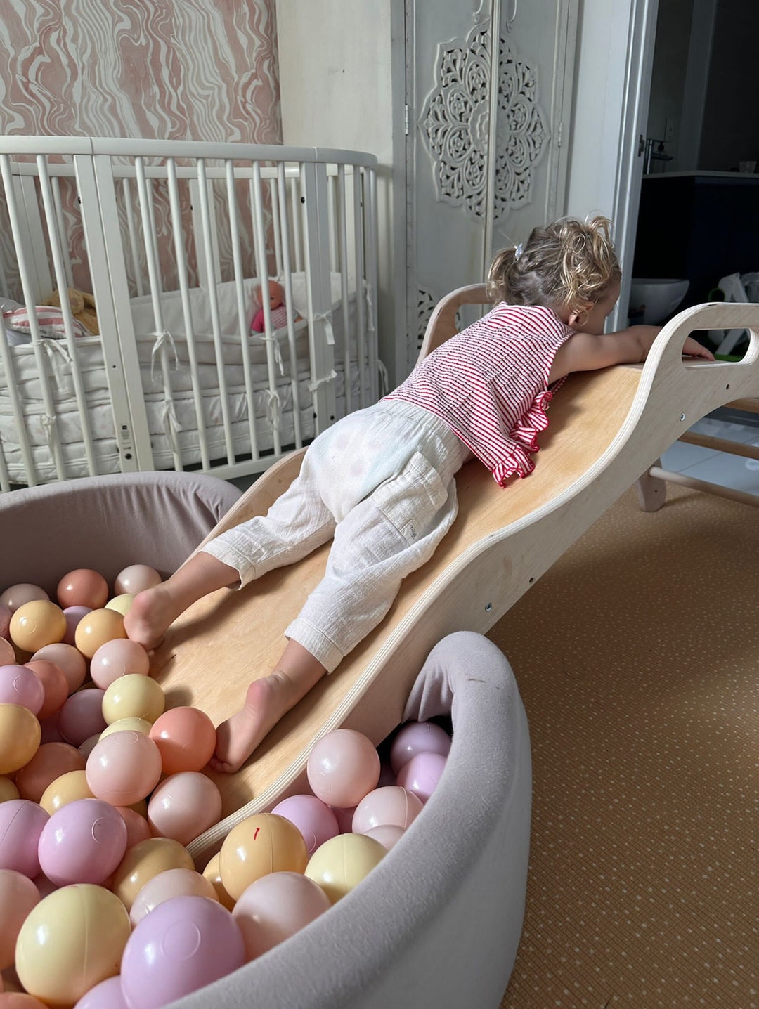 Foldable Montessori Toddler Slide XL Indoor Playground Waldorf Wooden ...