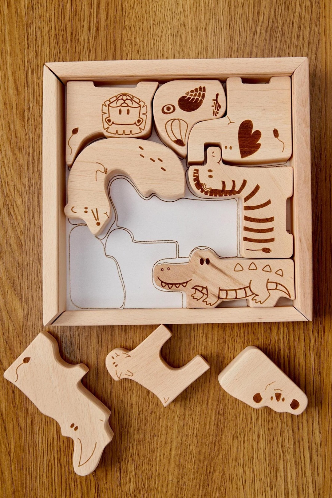 Wooden Safari Animal Puzzle Box - Montessori Baby Christmas Gift ...