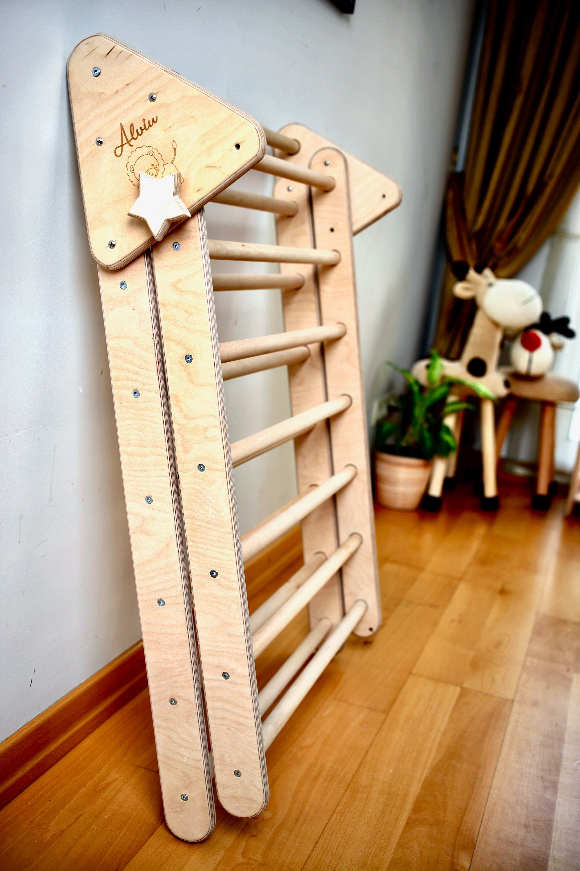 Personalized Montessori Climbing Triangle, Foldable Climber With Desk ...