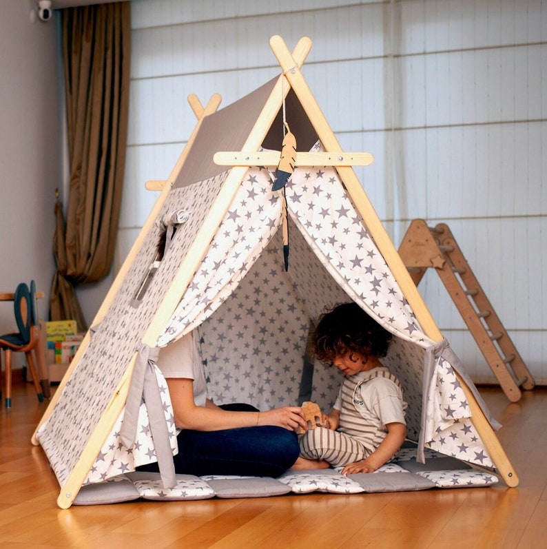 Montessori Tent, Kids Teepees Tent Set With Play Mat, Childrens Play ...