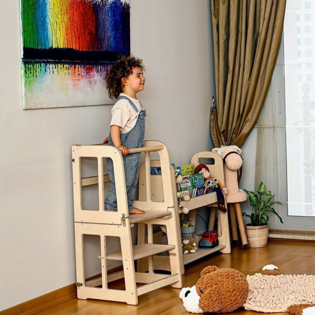 Montessori Convertible Toddler Tower With Desk – Kitchen Stool, Baby ...