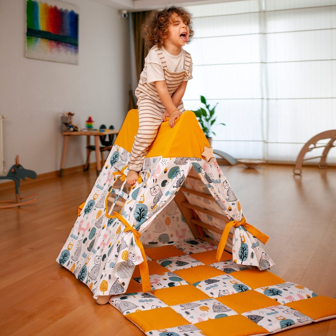 Montessori Climbing Triangle With Tent Cover, Playmat, and Ramp Set ...