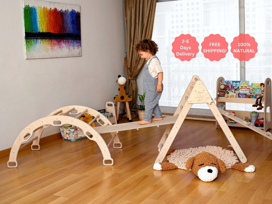 Wooden Climbing Triangle and Arch Montessori Set, Toddler Gym Toys, 5 ...