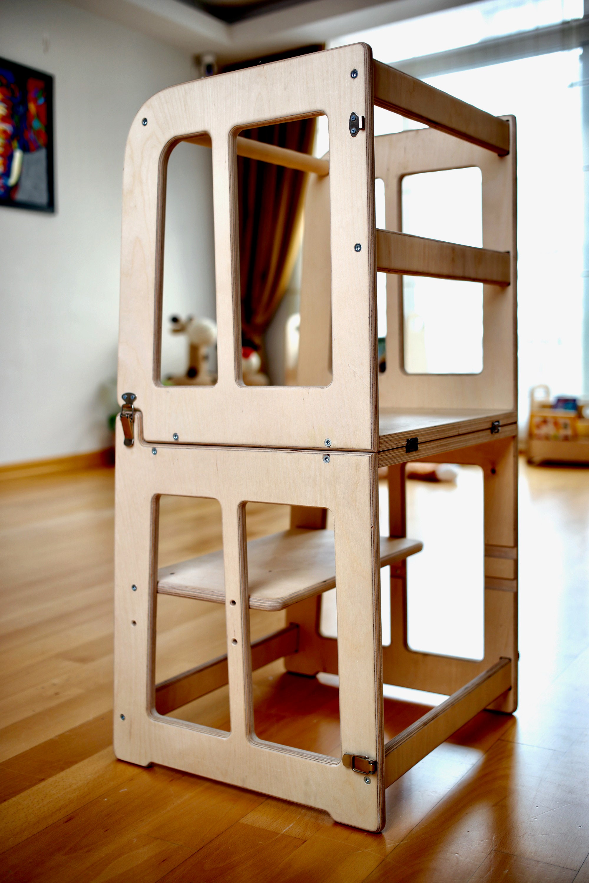 Montessori Convertible Toddler Tower With Desk – Kitchen Stool, Baby ...