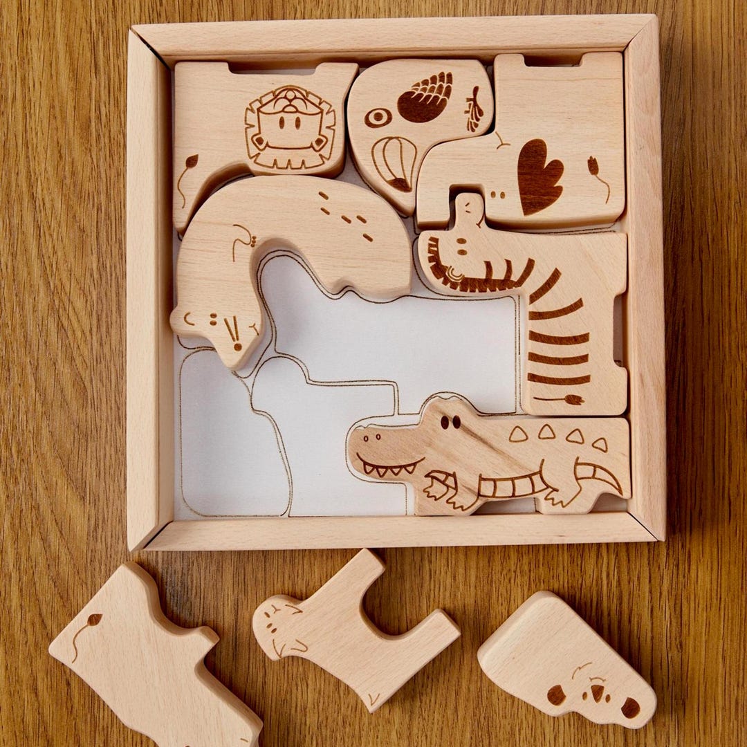 Wooden Safari Animal Puzzle Box, Montessori Educational Toys, 1st ...