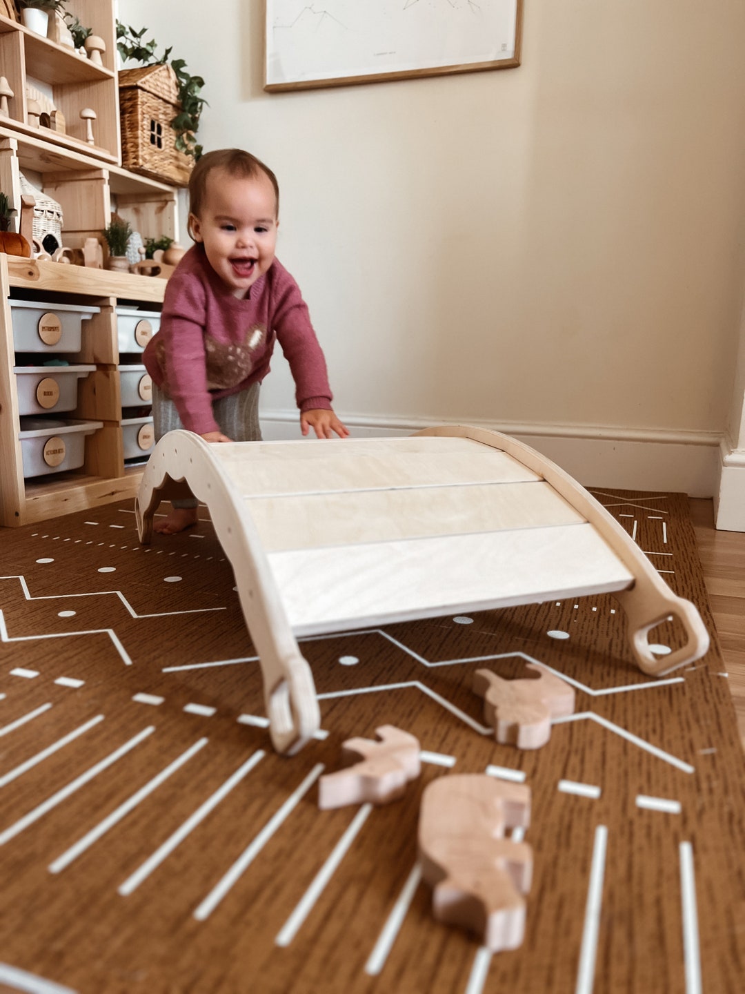Wooden Balance Board for Toddlers, Montessori Wobble Board Toy, Curvy ...