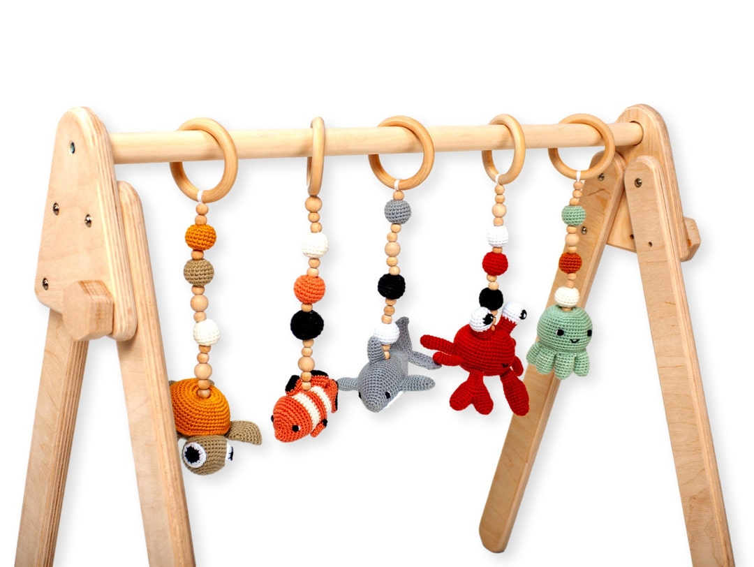 Wooden Baby Gym for Toddler, Baby Gym Frame and 5 Pieces Hanging Toys ...