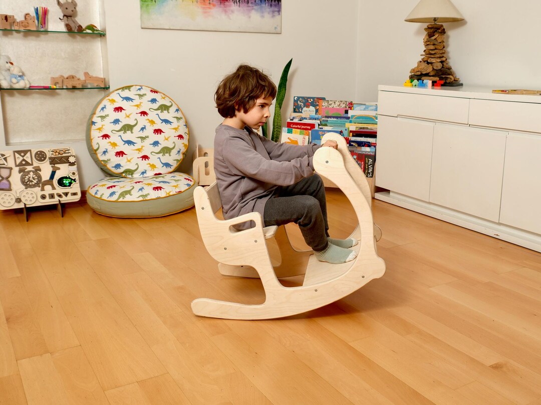 Montessori Wooden Rocking Chair & Table Set – Toddler Seesaw, Perfect ...