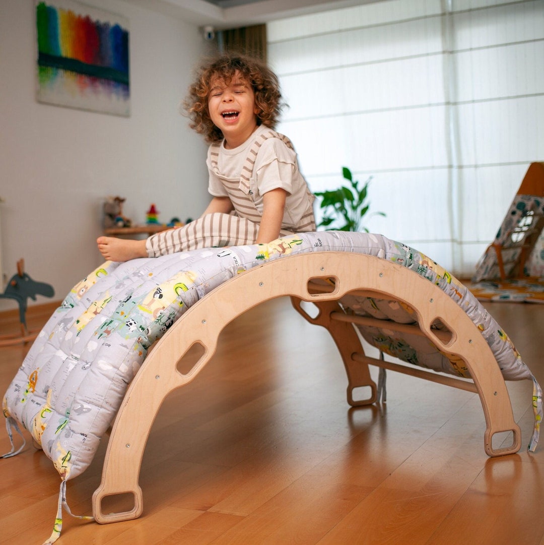 Large Montessori Climbing Arch With Pillow Set, Natural Birch Wood ...