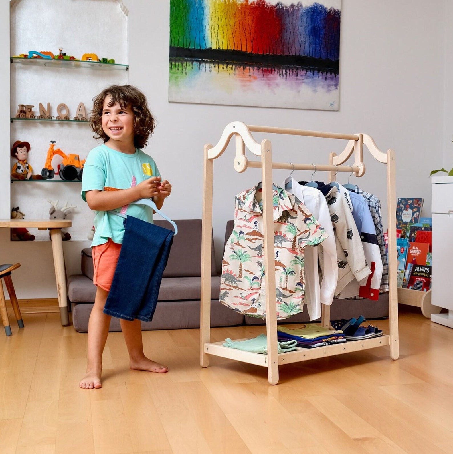 Montessori Wooden Kids Clothing Rack, Dress up Storage for Playrooms ...
