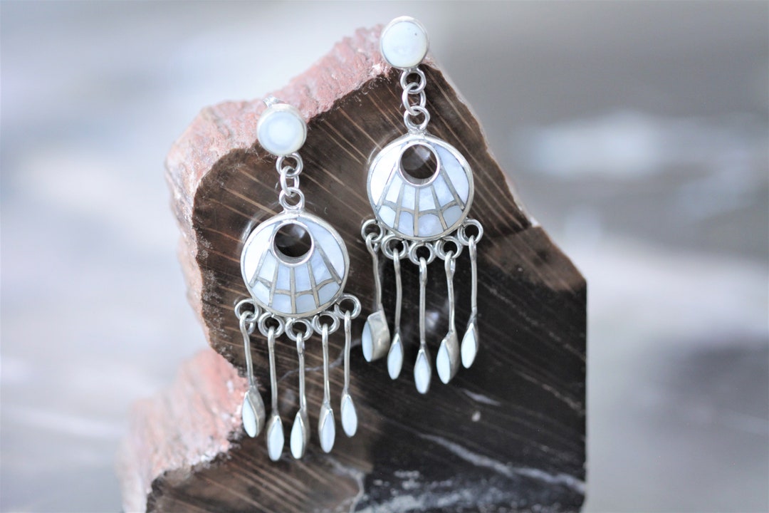 Vintage Sterling Silver and Shell Channel Inlay Zuni Native American ...