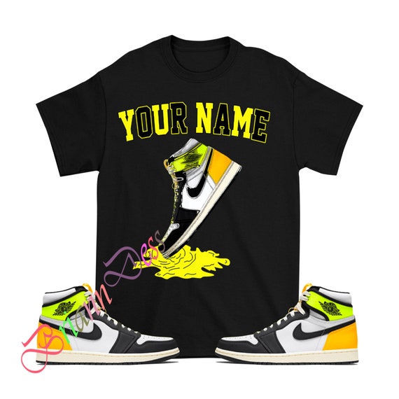 Custimize The Name Dripping Air Jordan 1 Volt Gold Black | Etsy