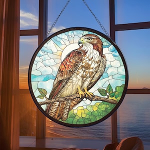 Red Tailed Hawk Glass Suncatcher, Bird Nerd, Red Tailed Hawk Decor ...