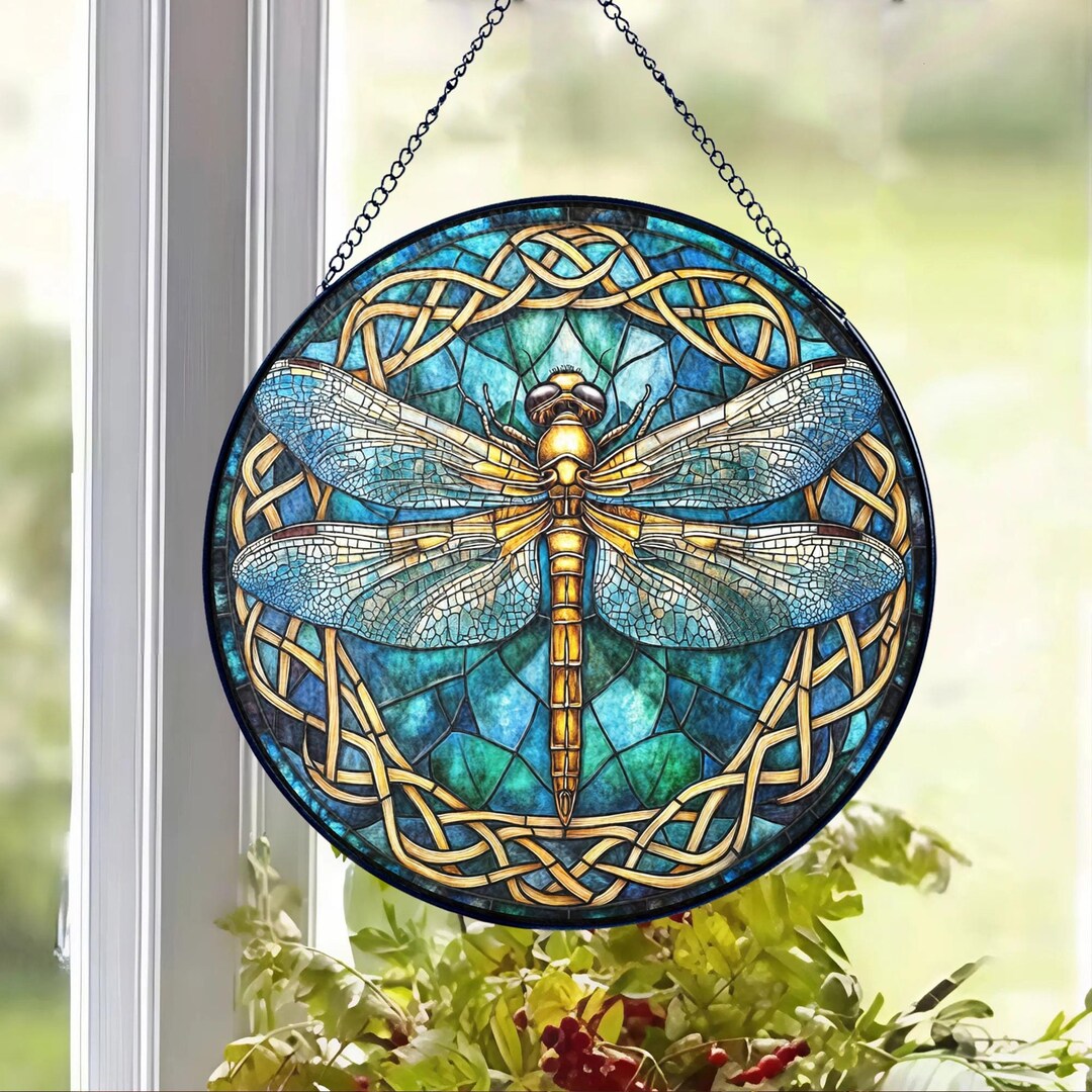 Dragonfly Glass Art, Dragonfly Glass Suncatcher, Hanging Dragonfly ...