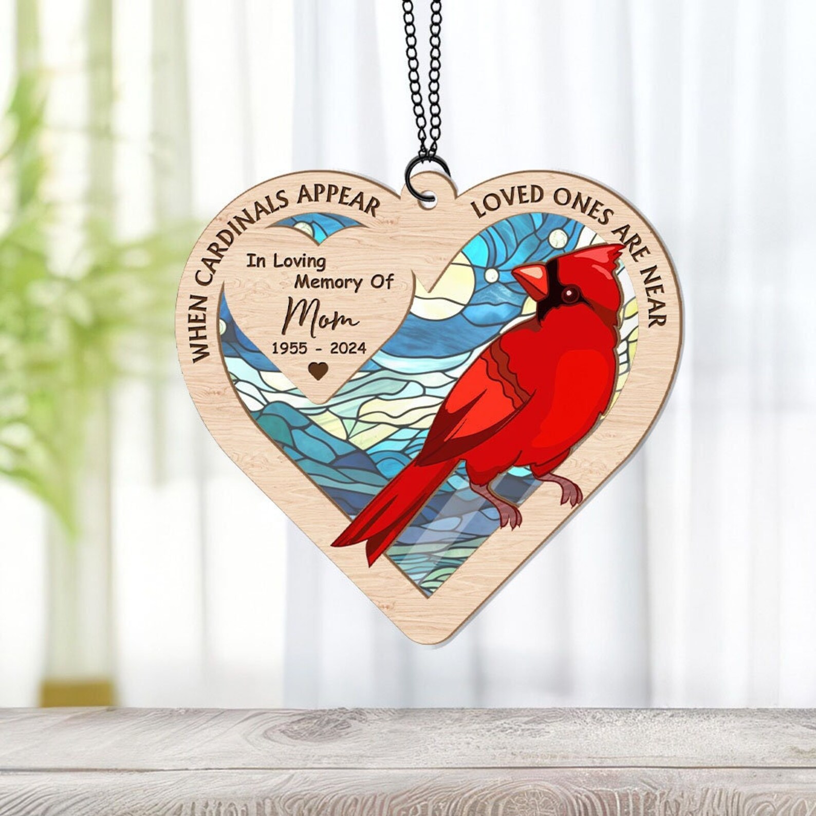 In Loving Memory Suncatcher, Personalized Cardinal Memorial Suncatcher ...