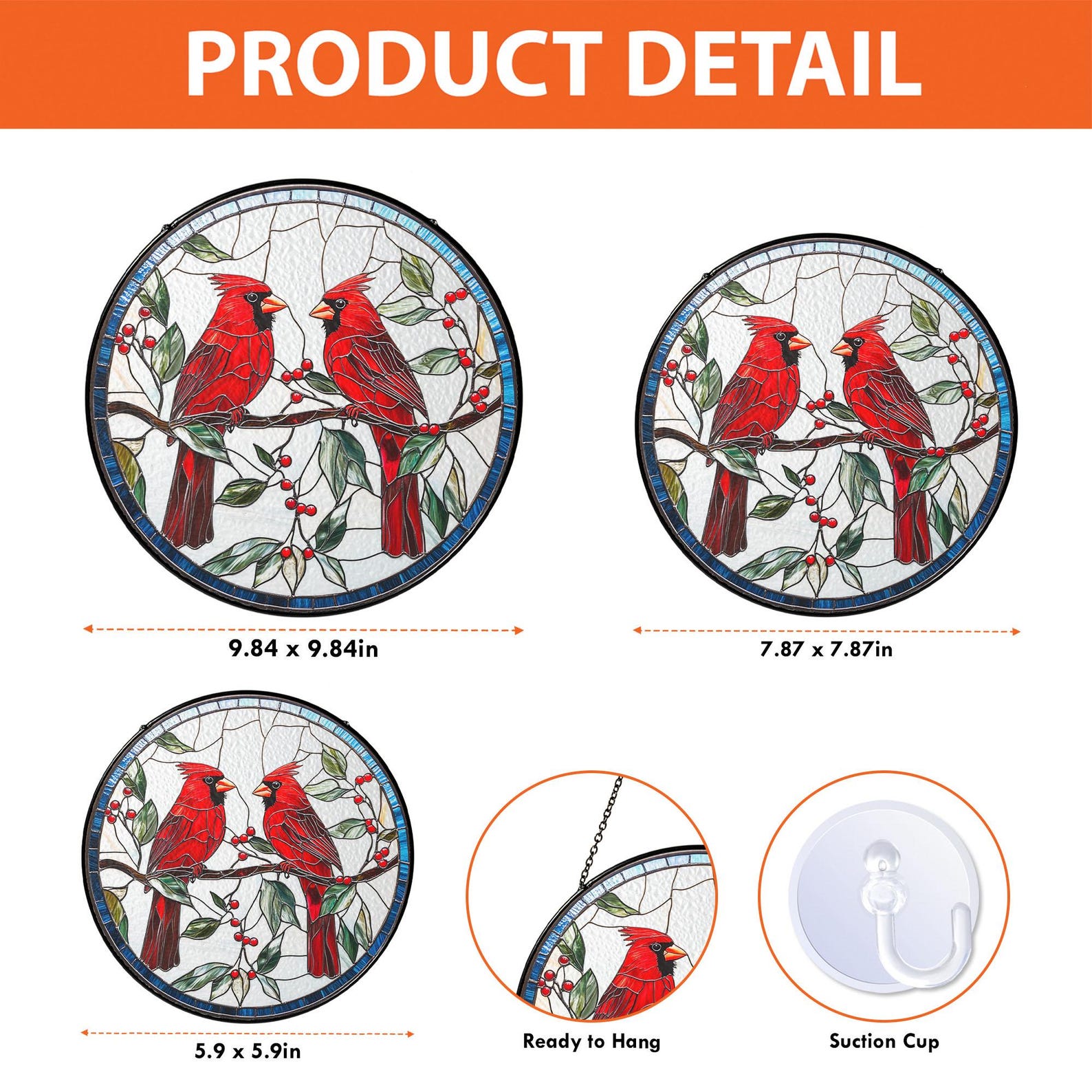 Two Cardinals Glass Suncatcher, Red Bird Glass Art, Gifts for Women ...