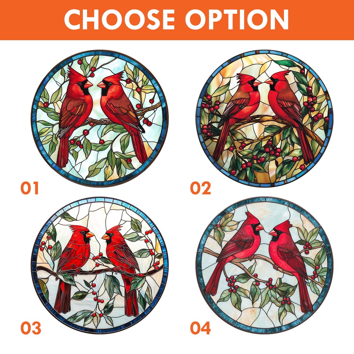 Two Cardinals Glass Suncatcher, Red Bird Glass Art, Gifts for Women ...