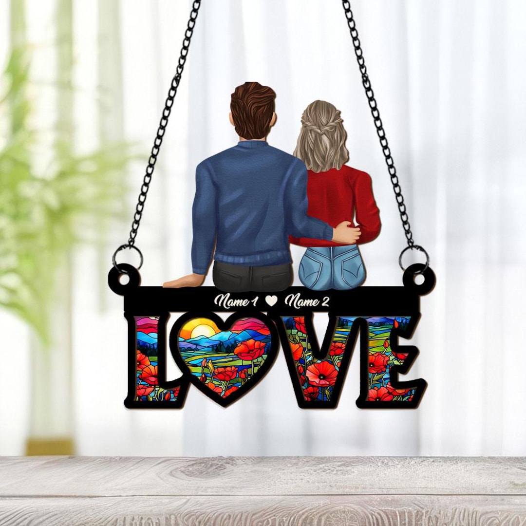 Personalized Couple Suncatcher Ornament, Love Suncatcher, Valentine ...
