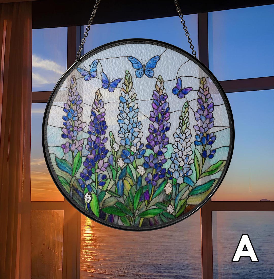 Texas Bluebonnet Flower Glass Suncatcher, Wildflowers Suncatcher Decor ...