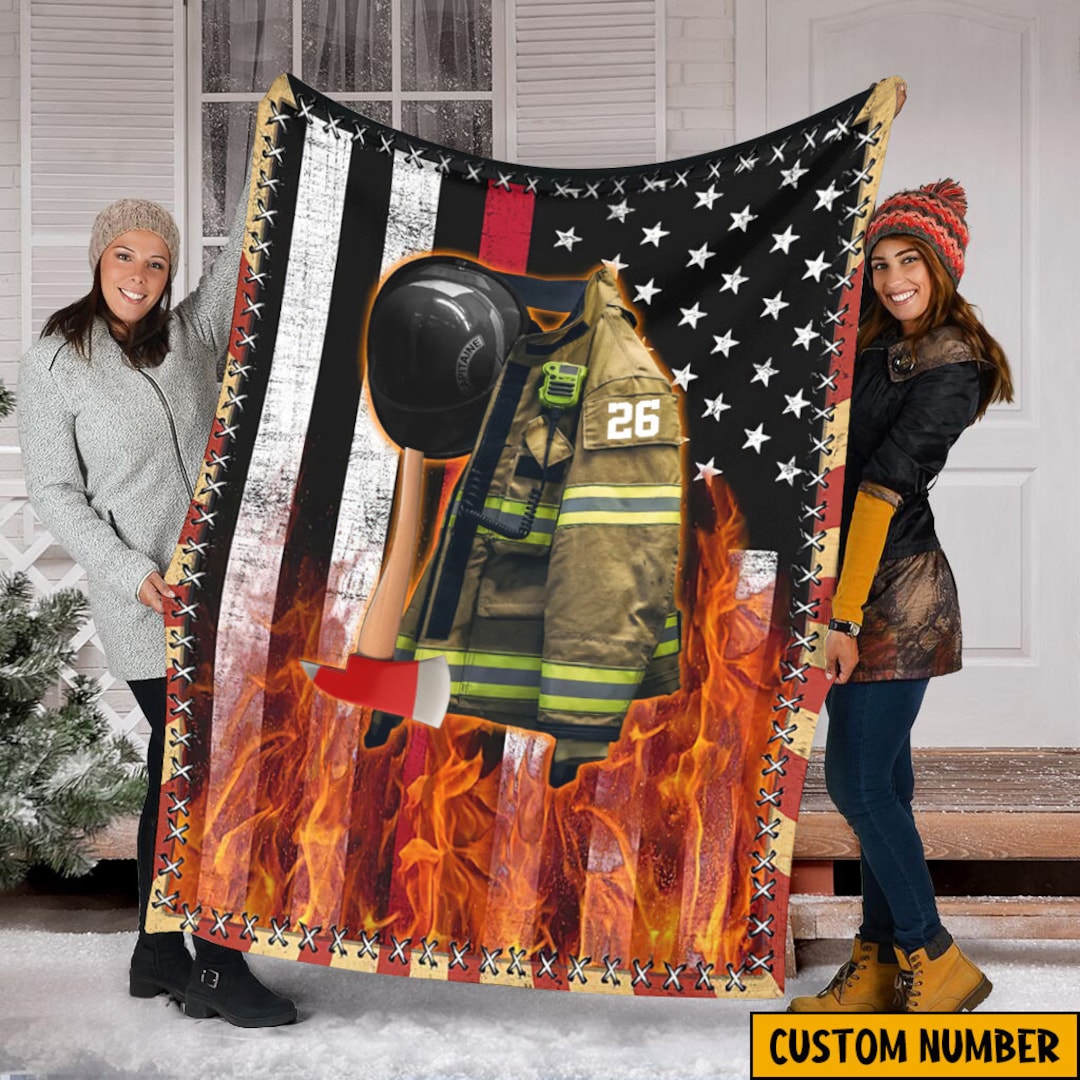 Personalized Firefighter USA Blanket, American Flag Blanket, Gift for ...