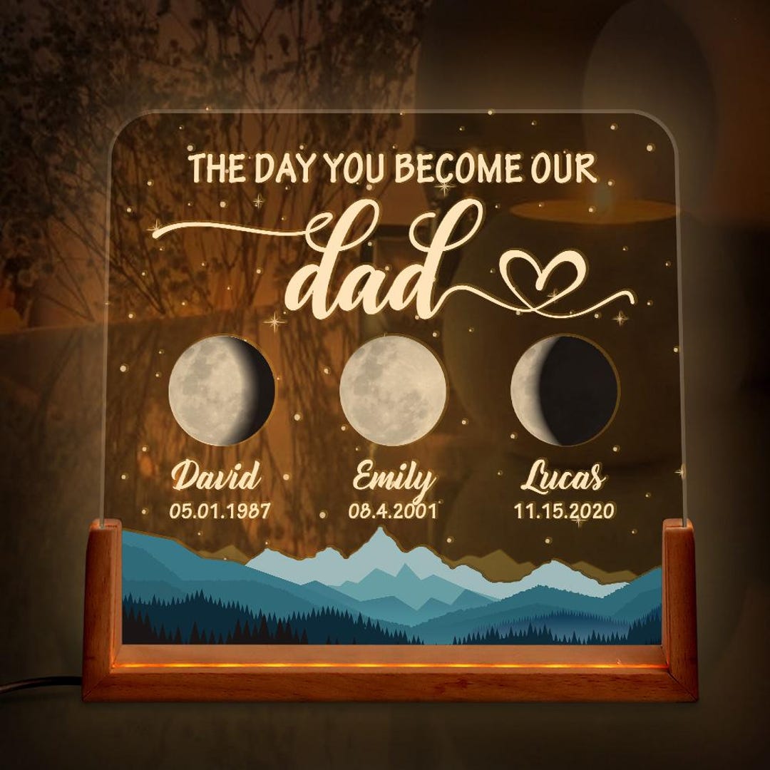 Personalized Dad Moon Phase Crystal Night Light, Custom Moon Crystal ...
