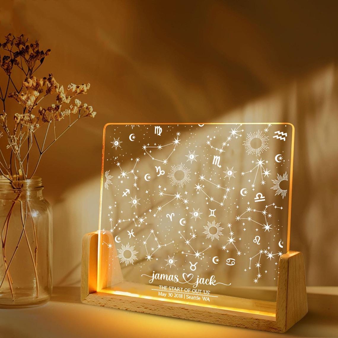 Custom Star Map by Date Night Light, Personalized Constellation Chart ...