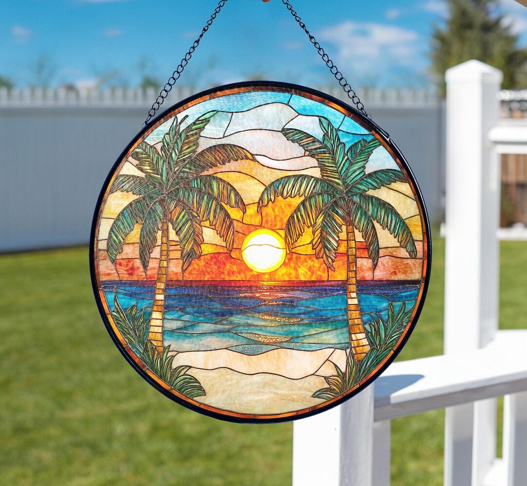Beach Sunset Glass Suncatcher, Coconut Tree Suncatcher, Beach Lover ...