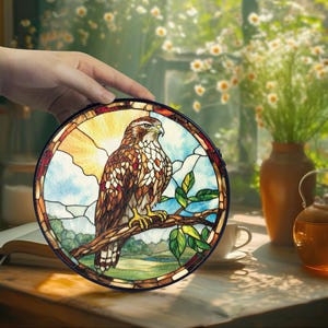 Red Tailed Hawk Glass Suncatcher, Bird Nerd, Red Tailed Hawk Decor ...