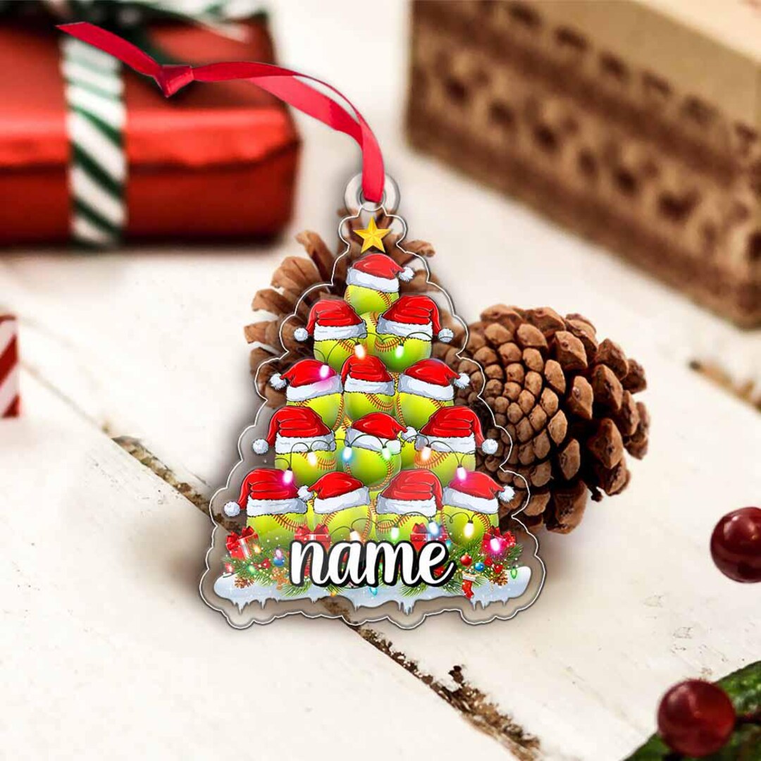 Christmas Softball Tree Ornament, Custom Name Softball Ornament ...