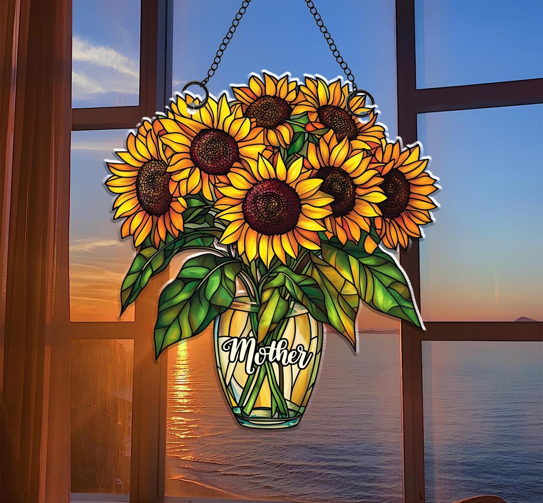 Customized Everlasting Sunflower in Vase ACRYLIC Suncatcher, Birth ...