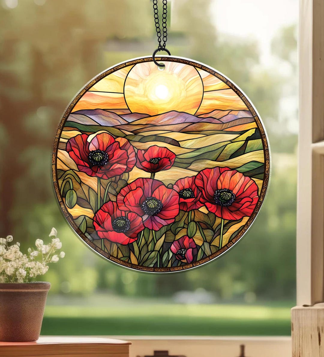 Poppy Wildflower ACRYLIC Suncatcher, Red Poppy Suncatcher Decor, Flower ...