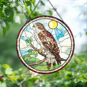 Red Tailed Hawk Glass Suncatcher, Bird Nerd, Red Tailed Hawk Decor ...