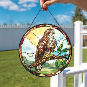 Red Tailed Hawk Glass Suncatcher, Bird Nerd, Red Tailed Hawk Decor ...