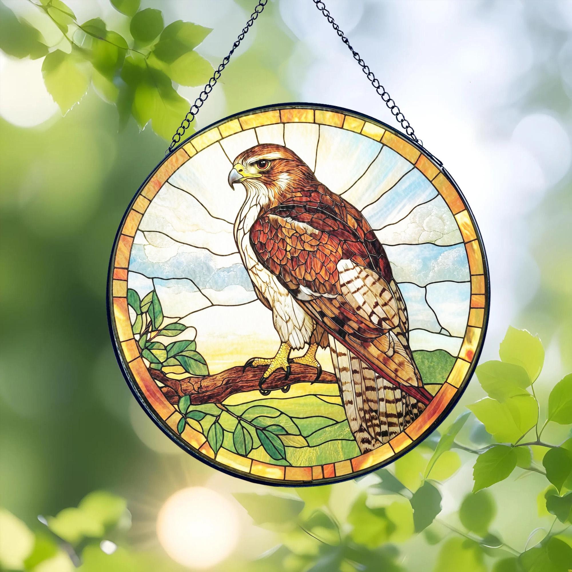 Red Tailed Hawk Glass Suncatcher, Bird Nerd, Red Tailed Hawk Decor ...