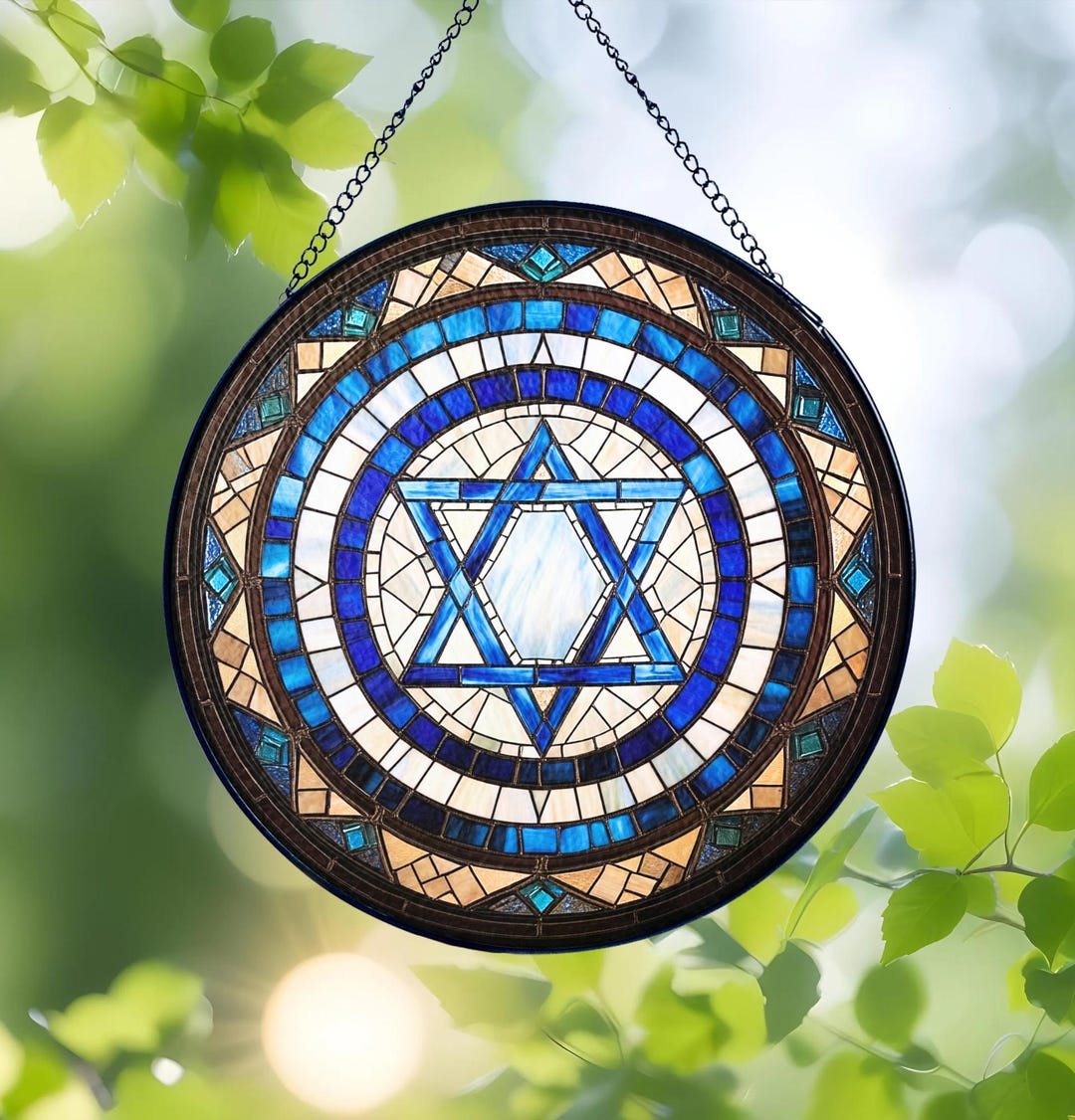 Jewish Star of David Glass Suncatcher, Hanukkah Sun Catcher Decor ...